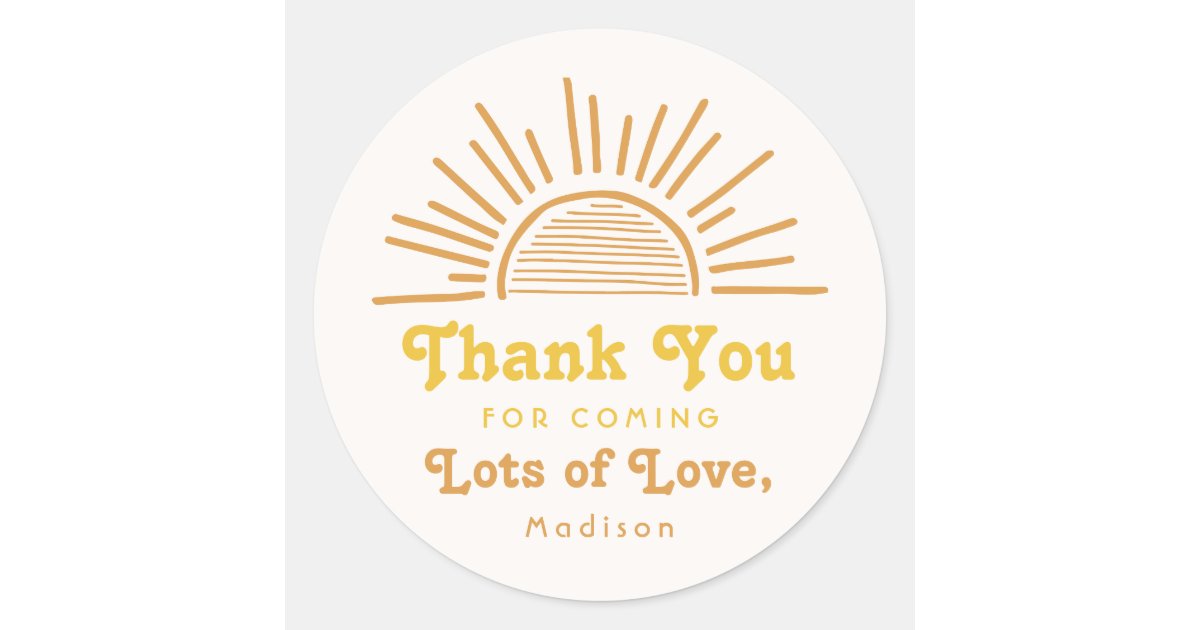 Here Comes The Sun Thank You Sticker | Sun Shower | Zazzle