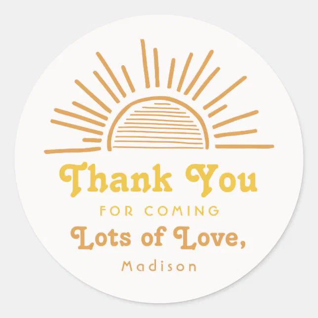 Here Comes The Sun Thank You Sticker | Sun Shower | Zazzle