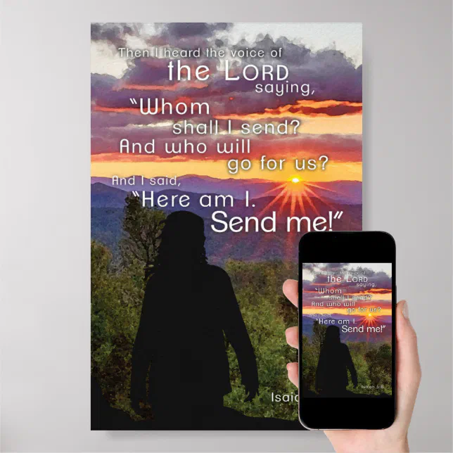 Here I am Lord, Christian calling Bible Verse gift Poster | Zazzle