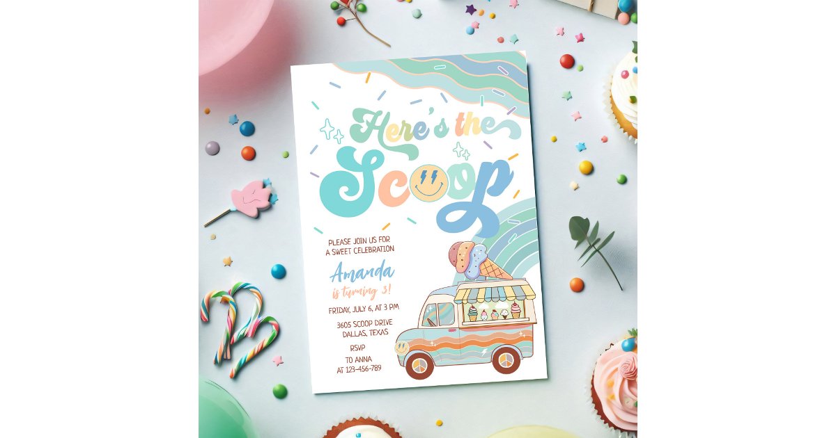 Here Is The Scoop Ice Cream Truck Birthday Invitation | Zazzle