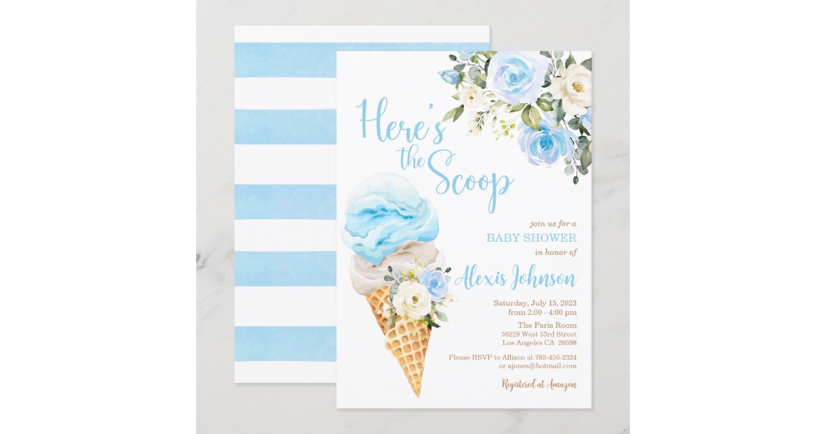 Here's the Scoop Baby Shower (Boy) Invitation | Zazzle