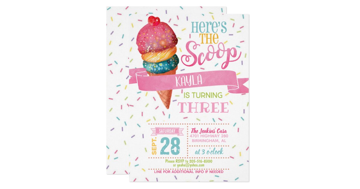 Here's the Scoop Birthday Invitation | Zazzle.com
