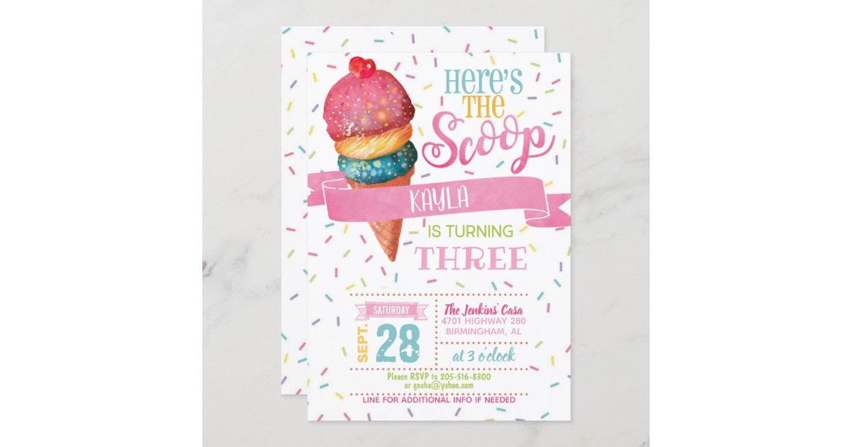Here's the Scoop Birthday Invitation | Zazzle