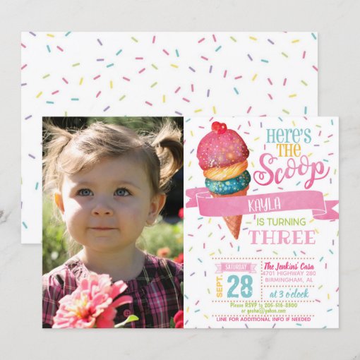 Here's the Scoop Birthday Invitation with Photo | Zazzle