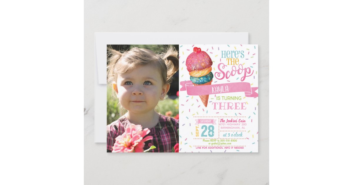 Here's the Scoop Birthday Invitation with Photo | Zazzle