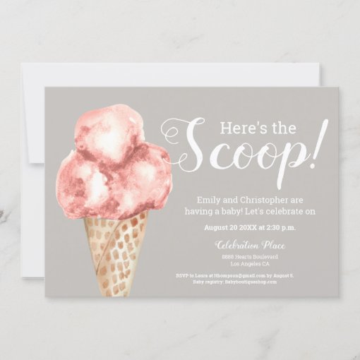 Here's the scoop Ice cream baby shower Neutral Invitation | Zazzle