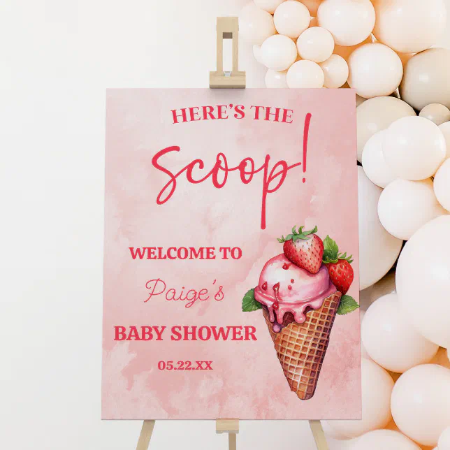 Heres The Scoop Ice Cream Baby Shower Welcome Sign | Zazzle