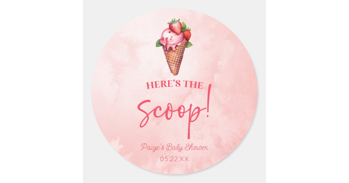 Heres The Scoop Ice Cream Baby Shower Welcome Sign Classic Round ...