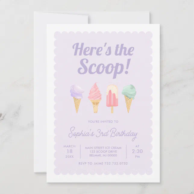 Here's the Scoop Ice Cream Birthday Invitation | Zazzle