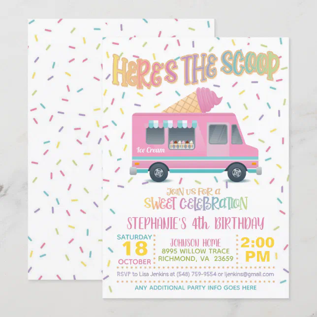 Here's the Scoop Ice Cream Birthday Invitation | Zazzle