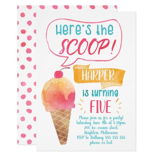 Here's The Scoop Ice-Cream Birthday Invitation | Zazzle.com
