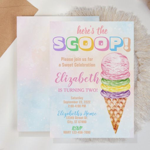 Here's The Scoop Ice Cream Birthday Invitation | Zazzle