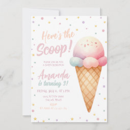 Here's The Scoop Ice Cream Birthday Party Invitation | Zazzle