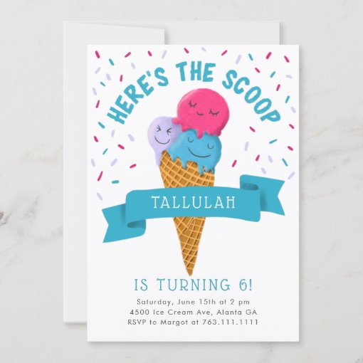Here's the Scoop Ice Cream Birthday Party Invitation | Zazzle