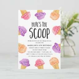 Here's The Scoop Ice Cream Birthday Party Invitation | Zazzle
