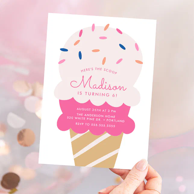 Here's The Scoop Ice Cream Birthday Party Invitation | Zazzle