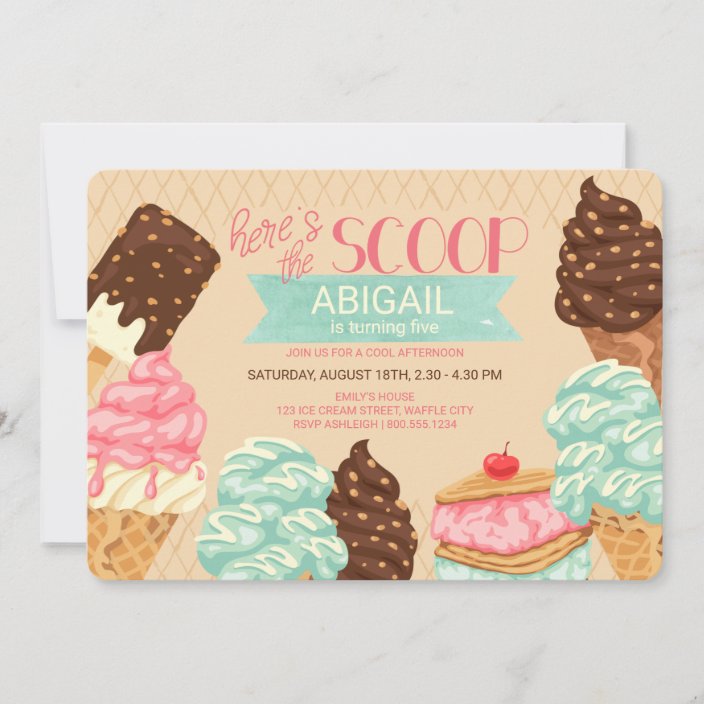 Here's the Scoop Ice Cream Birthday Party Invitation | Zazzle.com