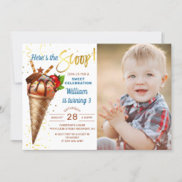 Here's The Scoop Ice Cream Birthday Party Photo Invitation | Zazzle