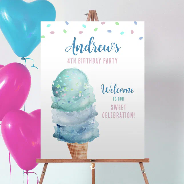 Here's The Scoop Ice Cream Birthday Party Sign | Zazzle