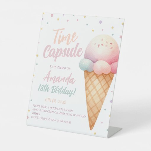 Here's The Scoop Ice Cream Birthday Time Capsule Pedestal Sign | Zazzle