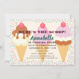 Here's the Scoop Ice Cream Kids Birthday Party Inv Invitation | Zazzle