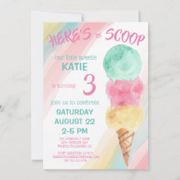 Here's The Scoop Ice Cream Little Sweetie Birthday Invitation | Zazzle
