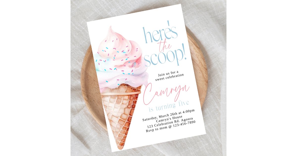 Here's the scoop, Ice Cream Party, Sweet Invitation | Zazzle