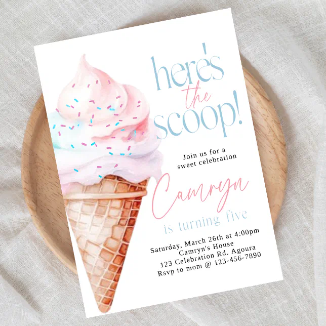 Here's the scoop, Ice Cream Party, Sweet Invitation | Zazzle