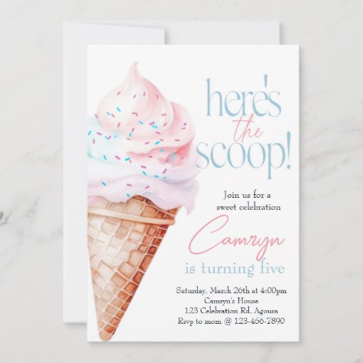Here's the scoop, Ice Cream Party, Sweet Invitation | Zazzle