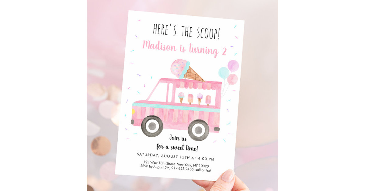 Here's The Scoop Ice Cream Truck Birthday Invitation | Zazzle