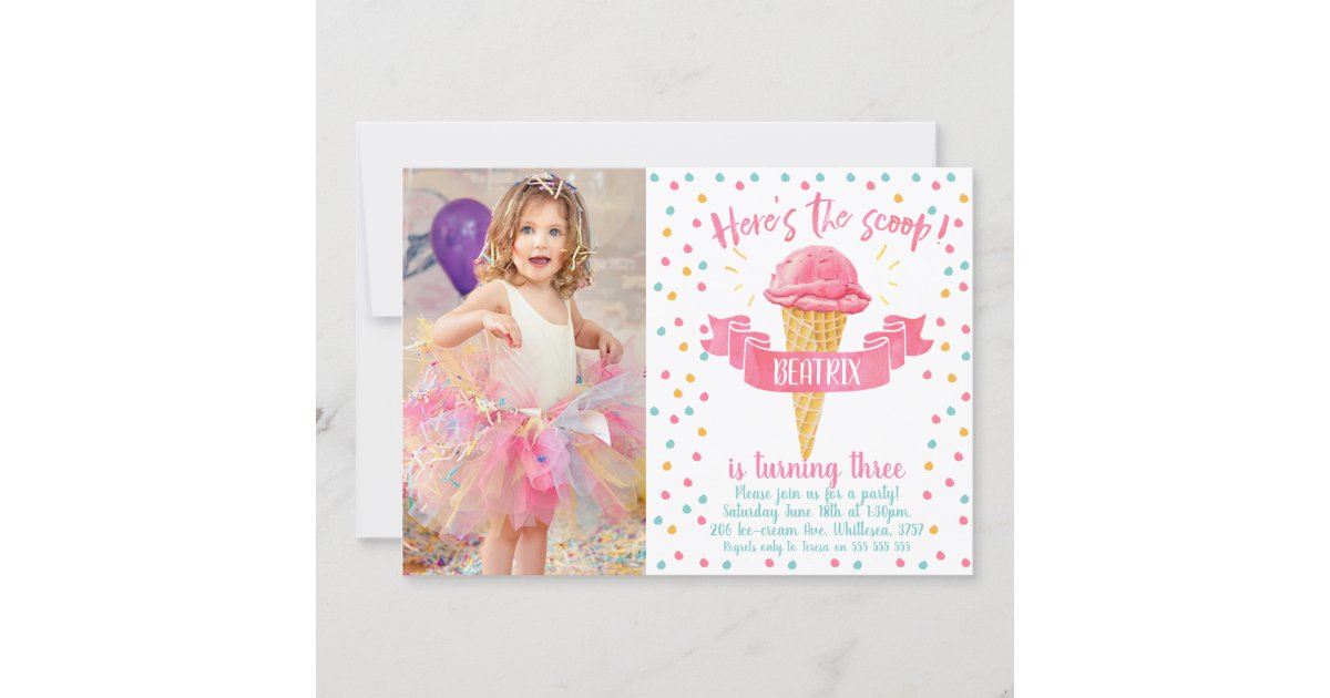 Here's The Scoop Photo Birthday Invitation | Zazzle