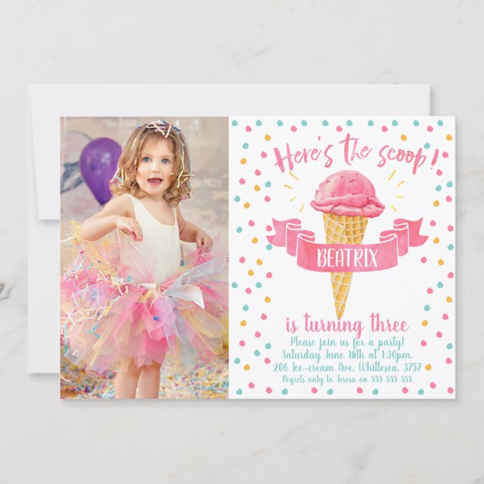 Here's The Scoop Photo Birthday Invitation | Zazzle