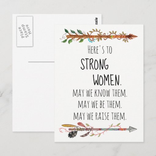 Here's to Strong Women Wild Arrow Boho Feather Postcard | Zazzle