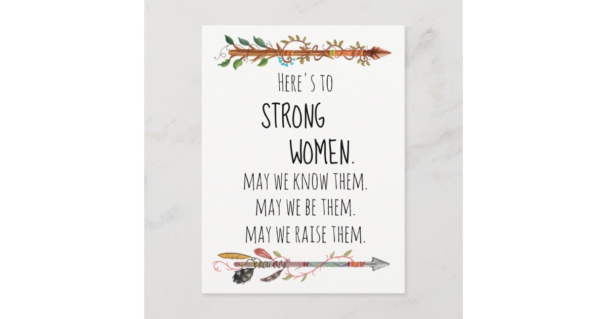 Here's to Strong Women Wild Arrow Boho Feather Postcard | Zazzle