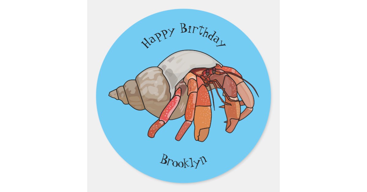 Hermit crab cartoon illustration classic round sticker | Zazzle
