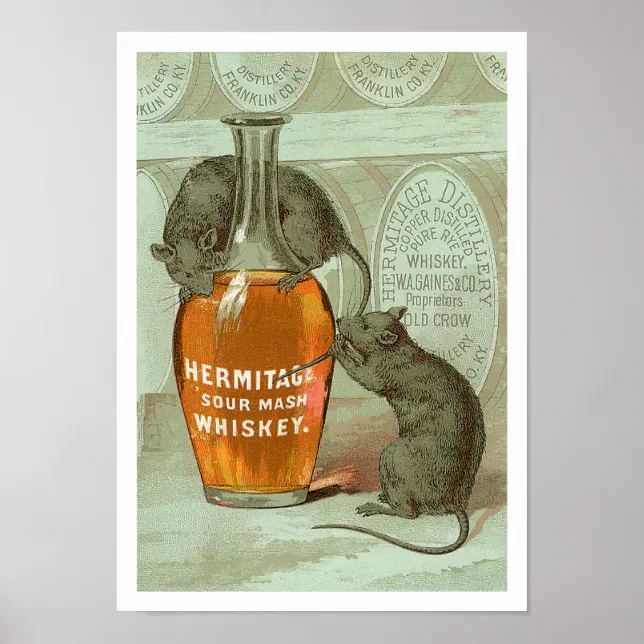 Hermitage Sour Mash Whiskey ad with two rats Poster | Zazzle