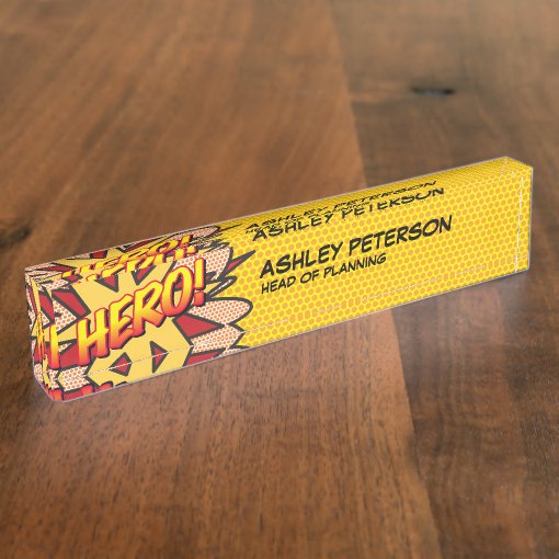 HERO Fun Retro Comic Book Desk Name Plate | Zazzle