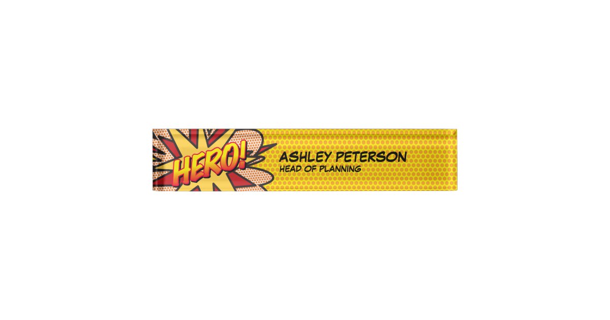 HERO Fun Retro Comic Book Desk Name Plate | Zazzle
