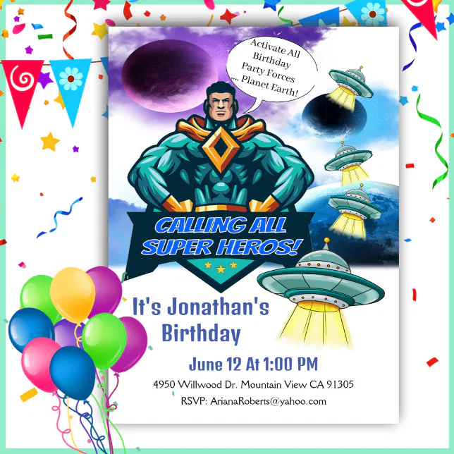 Hero Spaceship Boy Birthday Invitation | Zazzle
