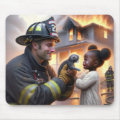 Heroic Firefighter With Kitten Mouse Pad | Zazzle