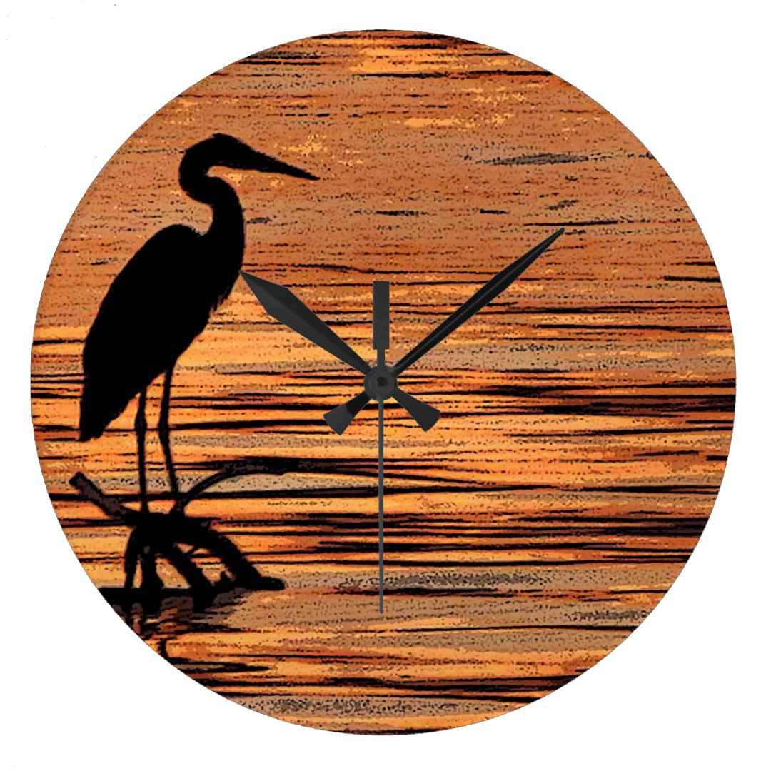 Heron at Sunset Large Clock | Zazzle