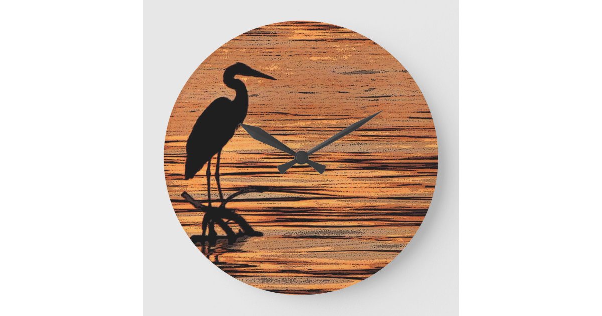 Heron at Sunset Large Clock | Zazzle