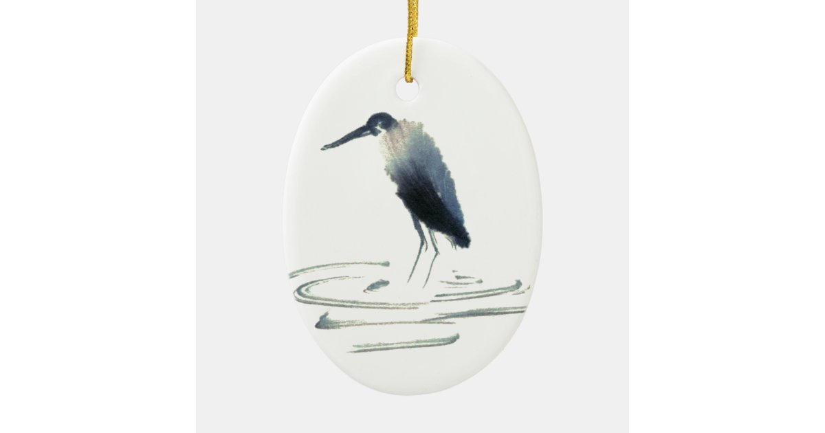 Heron Meditation, Sumi-e Great Blue Heron Ceramic Ornament | Zazzle