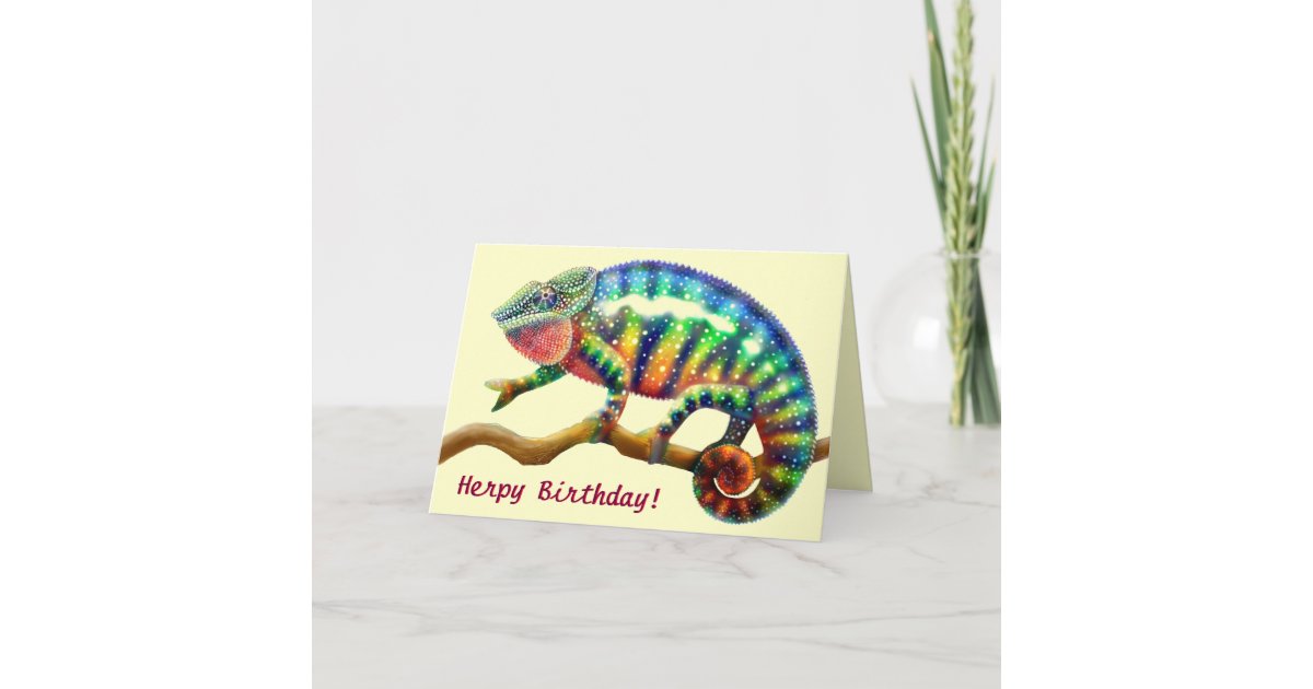 Herps Happy Birthday Chameleon Card | Zazzle