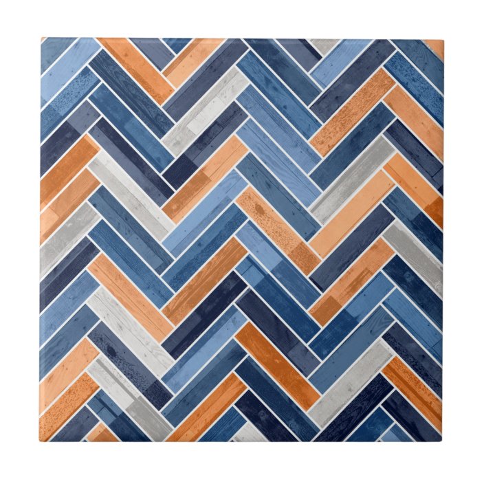 Herringbone Pattern in Navy Blue and Orange Ceramic Tile | Zazzle.com