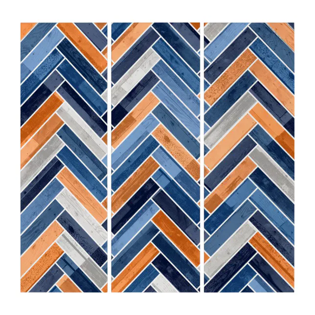 Herringbone Pattern in Navy Blue and Orange Triptych | Zazzle