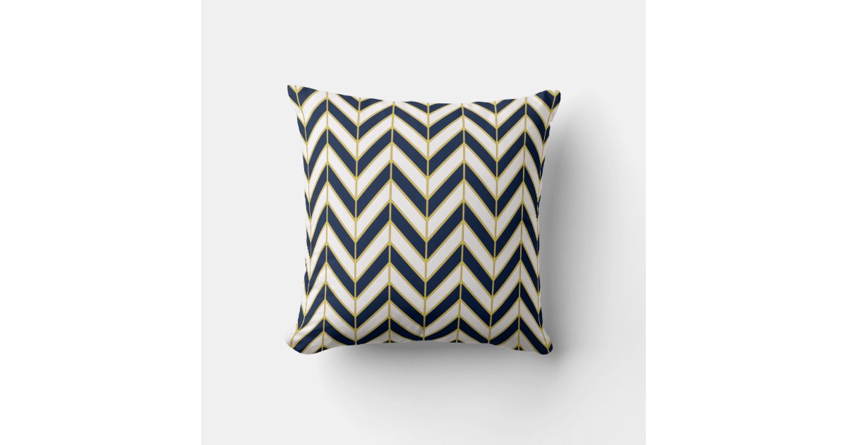 Herringbone Pattern Pillow in Navy, White, Gold | Zazzle