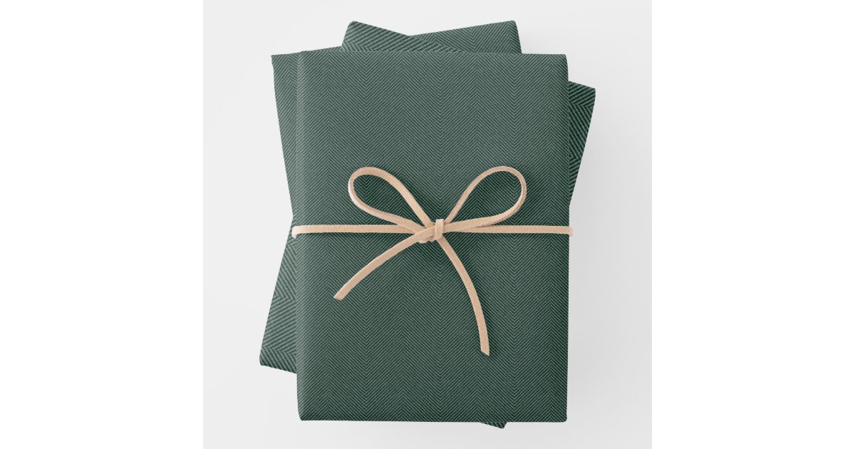Herringbone tweed effect classic green Christmas Wrapping Paper Sheets ...