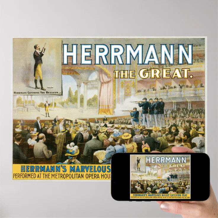 Herrmann The Great ~ Vintage Bullet Catching Act Poster | Zazzle