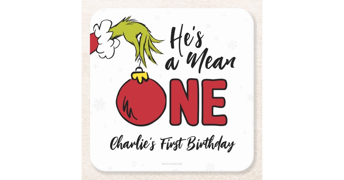 He's a Mean One | Grinch Birthday Square Paper Coaster | Zazzle